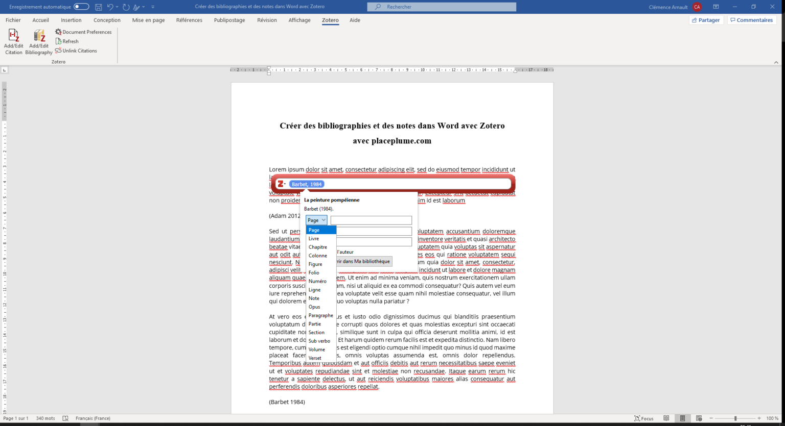 Créer une bibliographie et des notes dans Word avec Zotero - Place plume